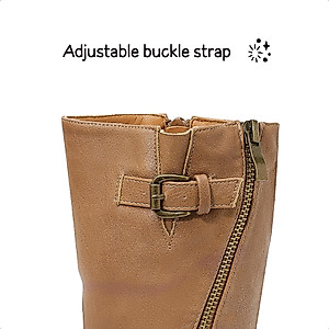 DREAM PAIRS Girls Buckle Zipper Knee High Winter Boots,Size 4 Big Kid,Camel,Atlanta-K