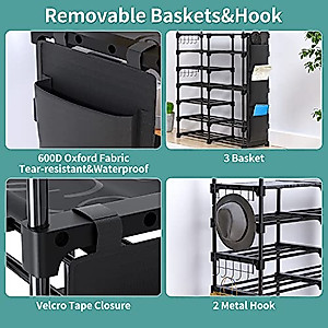Ohuhu Shoe Rack, 7 Tiers 30 Pairs Metal Black Shoe Shelf Racks Boot Shoes Organizer Storage Free Standing Shoe Tower for Closet Entryway or Outdoor with 2 Side Hooks 3 Pockets Bag Room Organizer