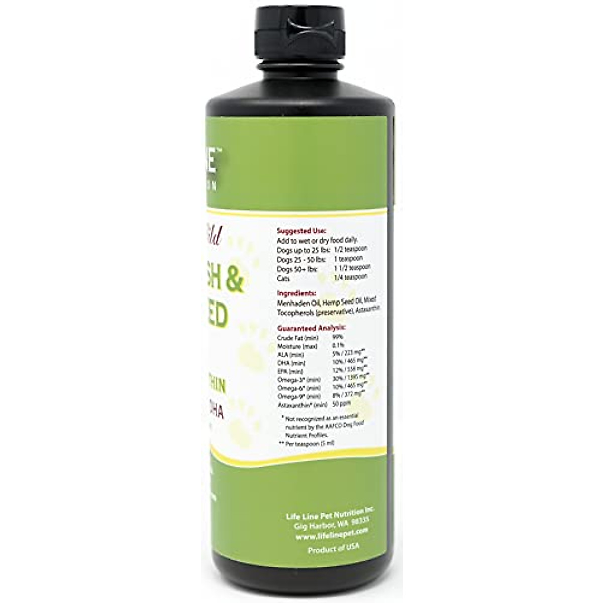 Life Line Pet Nutrition Omega Fish & Hemp Seed Oil - Omega 3 Supplement for Improved Skin, Coat and Joint Health, 26 Fl Oz