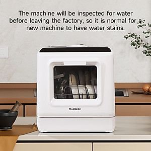 ChuMaste countertop dishwasher, portable dishwasher with water tank, 5 wash programs, leak-proof and can also be connected to the tap. For apartments, dorms, offices, boats, RVs, kitchenettes.