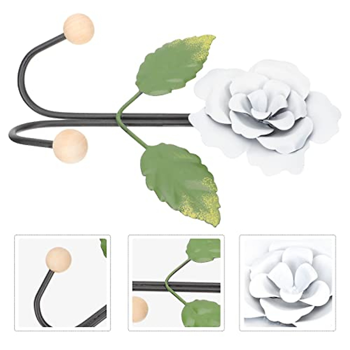Zerodeko Wall Hanger Wall Mounted Rose Hook Entryway Iron Key Holder Wall Hanging Double Clothes Hook Door Back Hook Bathroom Towel Hook for Bags Hat Jackets White Decorative Rose Iron Hooks