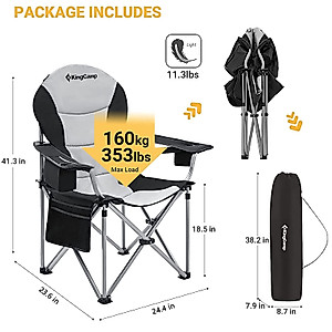 KingCamp Camping Heavy Duty Folding Oversize Padded Director's Chair with Carry Cooler Bag, Black&Grey, Black/Mediumgrey