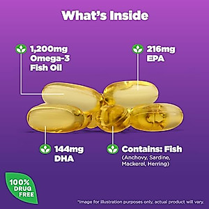 Natrol, Omega-3 Fish Oil Softgels, Heart Health Dietary Supplement, 1200 mg, 60 Count