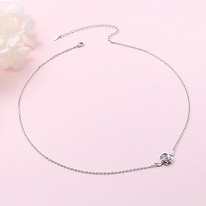 DAOCHONG S925 Sterling Silver Jewelry Sideways Camellia Flower Choker Necklace 14+4"