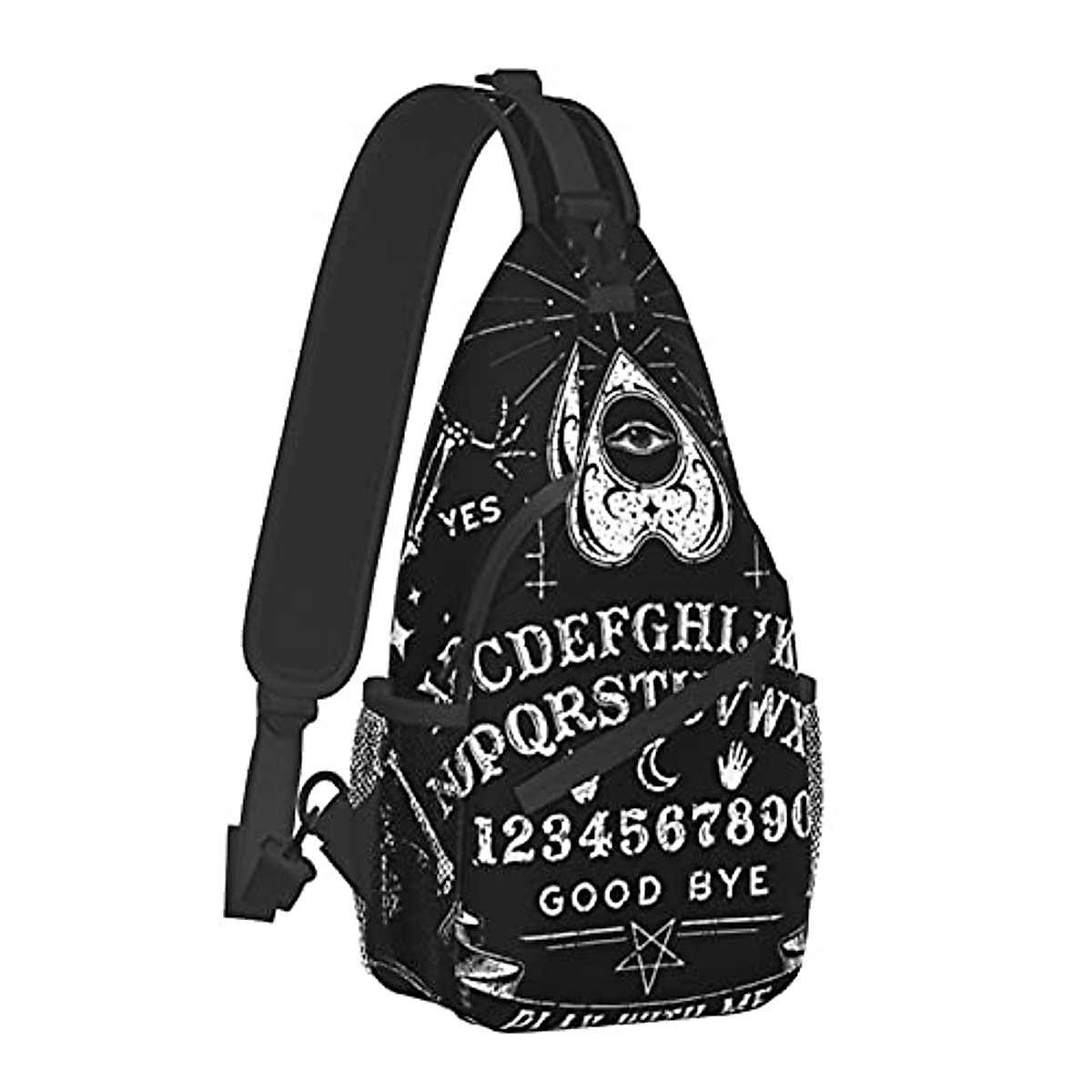 Men's Casual Crossbody Bags Vintage Skeleton Magic Ouija Board Black Backpack for Cycling and Travel, Fashion Sling Shoulder Backpack with Zipper Pocket for Hiking Outdoor Activities