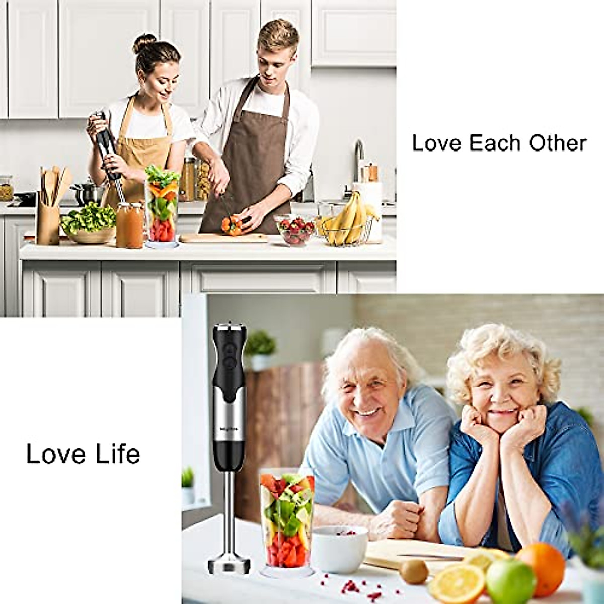 Keylitos 5-in-1 Immersion Hand Blender, Powerful 12-Speed Handheld Stick Blender with 304 Stainless Steel Blades, Chopper, Beaker, Whisk and Milk Frother for Smoothie, Baby Food, Sauces Red,Puree, Soup (Black)