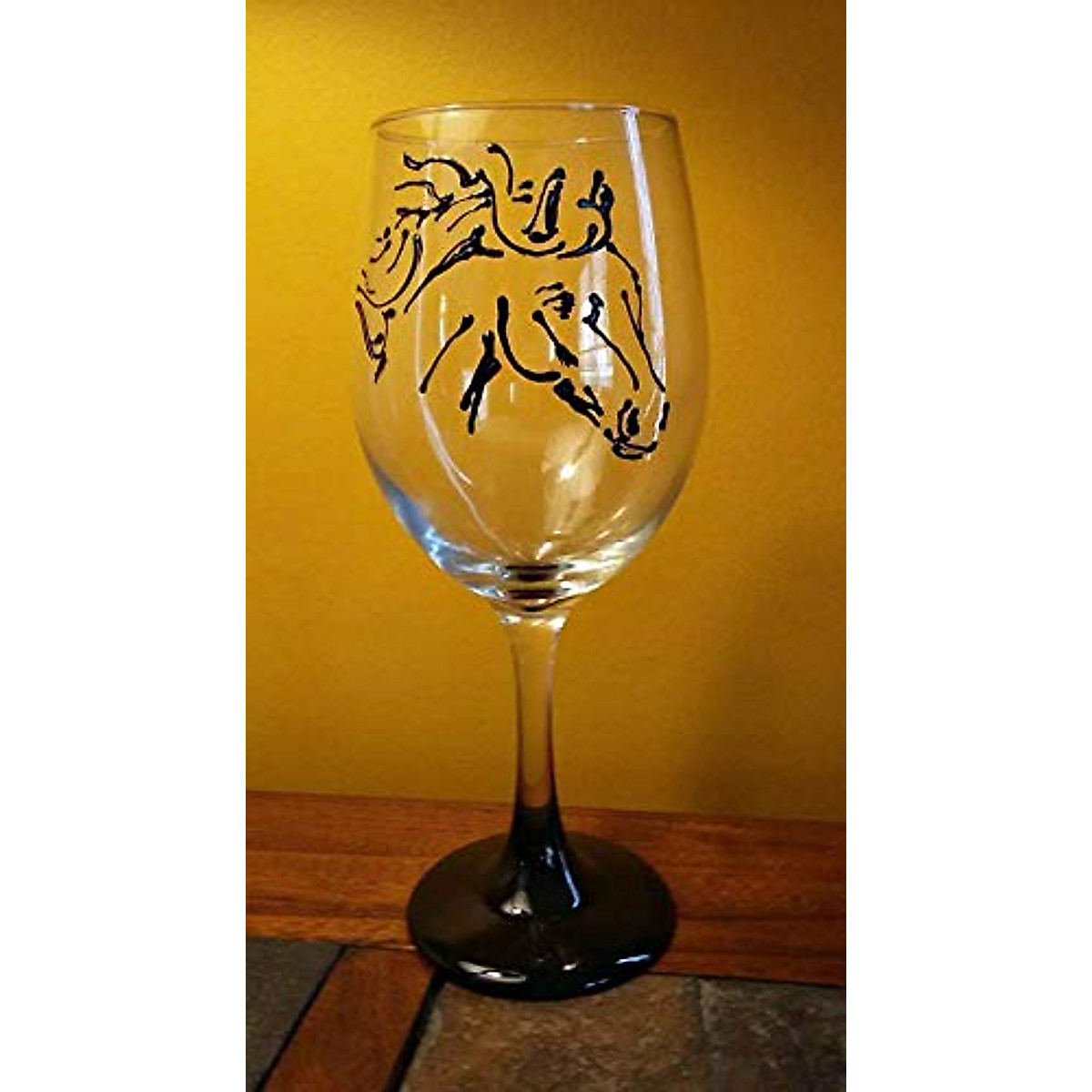 Black Stallion Horse Hand Painted Wine Glasses Set of 2