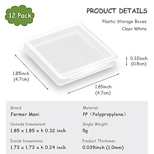 Farmer Mani 12 Pieces Square Empty Mini Clear Plastic Storage Containers with Lids for Tiny Items and Other Craft Projects.(1.85 x 1.85 x 0.32 inch)