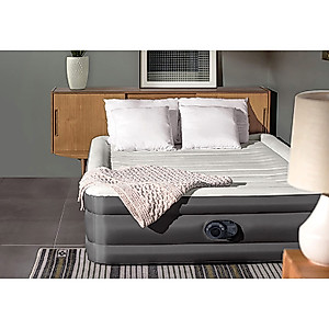 Intex 64095T TruAire Luxury Queen-Sized Air Mattress 18 Inch Tall Airbed with Built-in Air Pump and Carrying Storage Bag, Gray