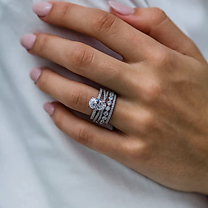 Aojun 14K Gold Vermeil S925 Sterling Silver 1.5CT Pear Shaped Cubic Zirconia Promise Halo Engagement Promise Eternity Ring for Women (Oval-Silver, 8)