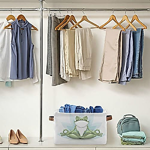 Kigai Funny Frog Doing Yoga Square Storage Basket, Portable Leather Storage Basket for Office, Furniture, 14.2 L x 10.2 W x 8.3 H In