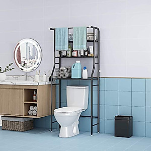 UDEAR 3 Shelf Bathroom Space Saver,Over The Toilet Rack,Bathroom Corner Stand Storage Organizer Accessories,The Washing Machine,with Hanging Rod,Bathroom Tower Shelf,Black