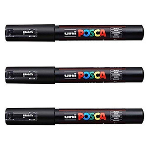 UNI-Ball POSCA Marker Pen PC-1M - Black - Pack of 3 PENS