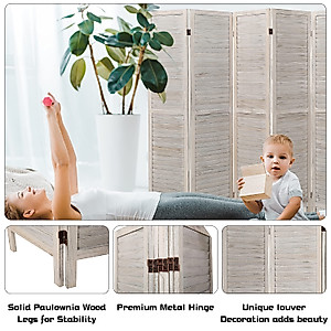 ECOMEX 6 Panel Wood Room Divider, Folding Room Divider Privacy Screen 5.6Ft Tall, Freestanding Louvered Divider Screen for Home Office Restaurant Bedroom(White)