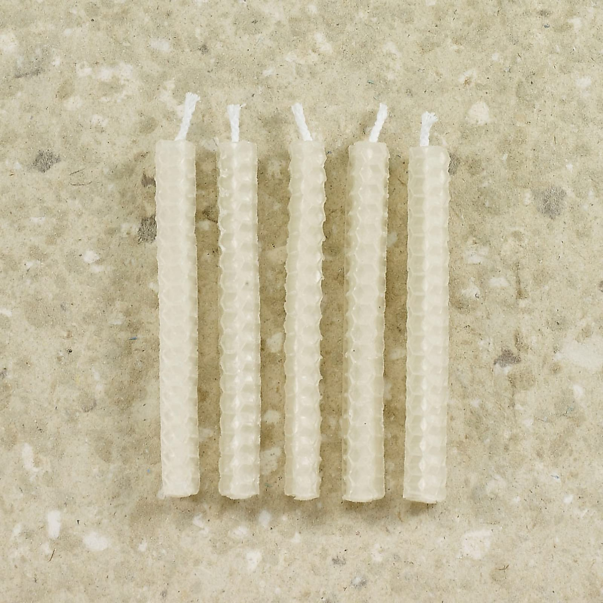 Rite Lite Judaica Hand Rolled Honeycomb Beeswax Hanukkah Candles, 45 Count Chanukah Menorah Gifts, Jewish Holiday Party Favors Candleholder (Natural)