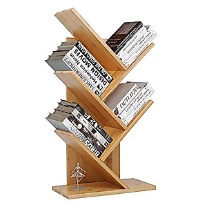 Tree Bookshelf, Bamboo Wood Bookcase Rack 4-Tier Book Rack, Free-Standing Holder Organizer, Book Storage Organizer Shelves, Books/CDs/Albums/Files Holder, Display Storage Rack for Home, Office