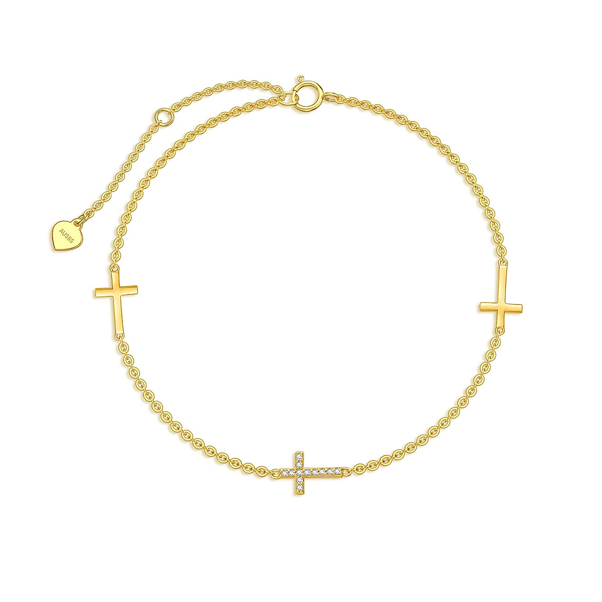 SISGEM 14k Gold Diamond Cross Bracelet for Women, Religious Jewelry Gifts for Her, 6.8-8.3 Inch