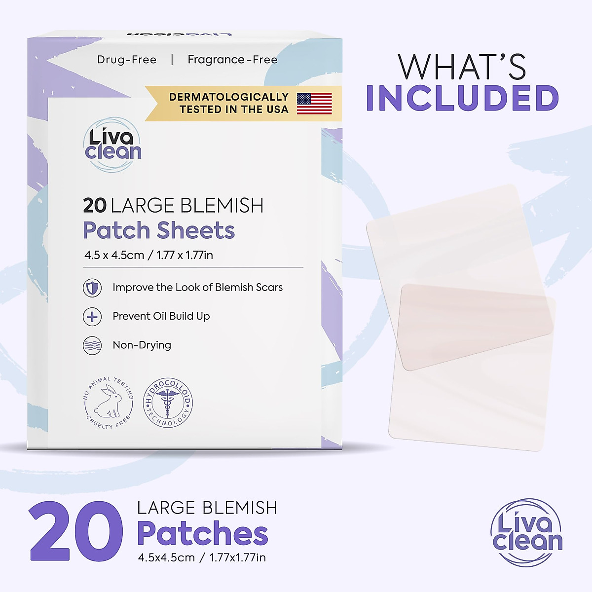 LivaClean 20CT Large Hydrocolloid Acne Patches - For Pore Spots Nose Face Cystic Pimple Zit Patch - Big Pimple Patches Hydrocolloid Bandages Strips Stickers Acne Patch XL Large