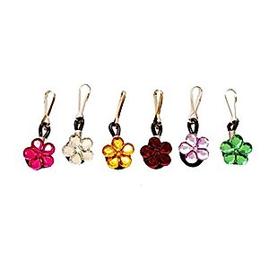 6 pcs Crystal Flowers Zipper Pull Charms for Jacket Backpack Bag Pendant