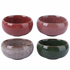 BESTonZON Home Decor 4Pcs Pots, 2.4 inch Porcelain Flower Pots, Round Ceramic Planters with Drainage Hole, Glazed Ceramic Bonsai Pots, Flower Container Pots Garden Decorative（Red） Vintage Decor