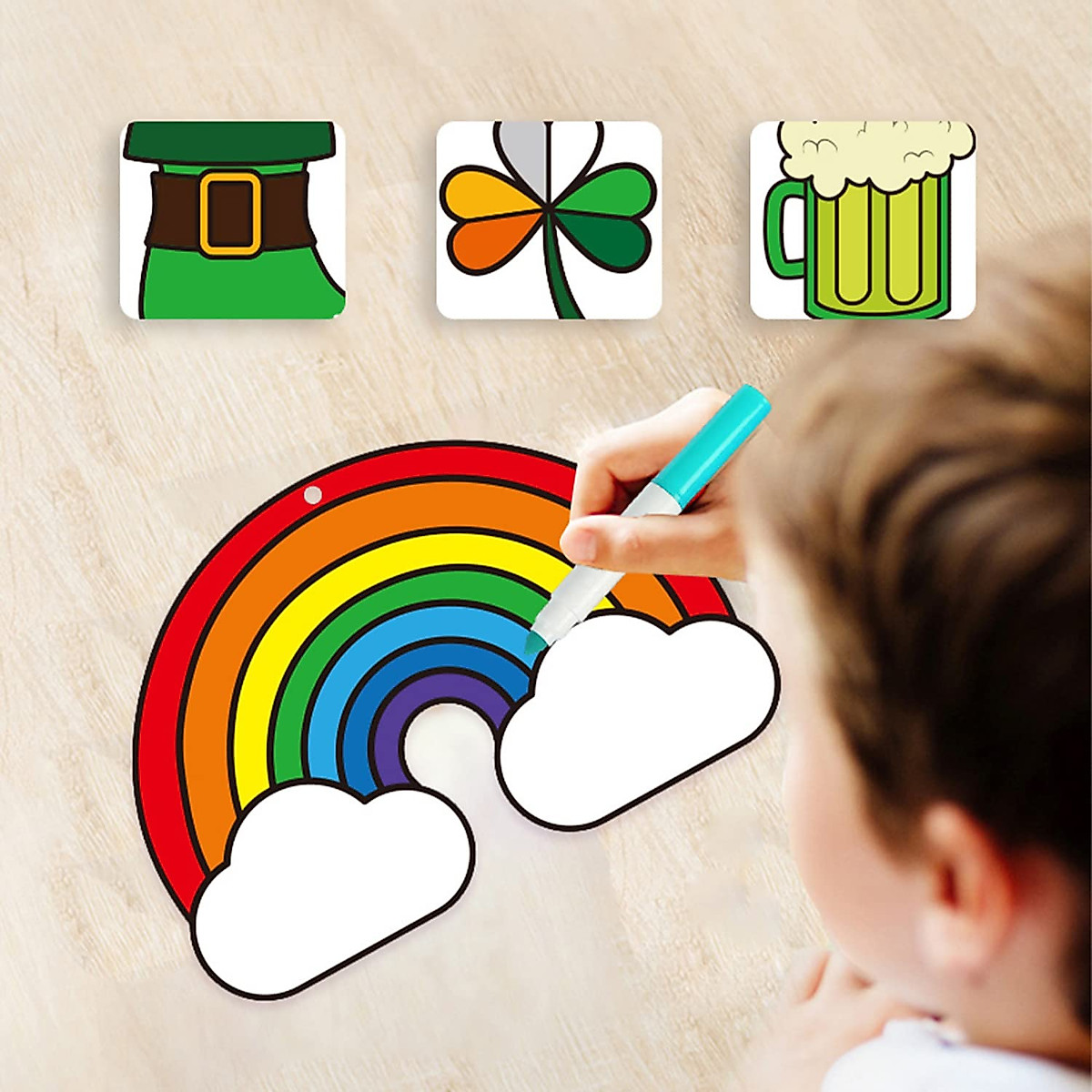 UJSGK St. Patrick's Day Scratch Paper Arts Crafts for Kids 12PCS Scratch Paper Art Set St Patrick Lucky Clover Green Scratch Off Cards Festivals Magic Rainbow Scratch Art Accessories