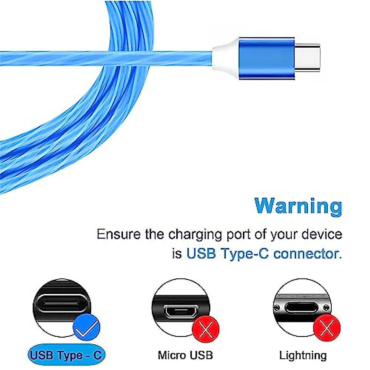 Light up USB C Charger Cable,Led Charging Cable,Light Up Charger Type-C Cord,Fast Charging Cable Compatible with Samsung Galaxy A10e A20,Note 20 10 9 8,Moto G7,3.3ft(not Compatible with i-Phone)