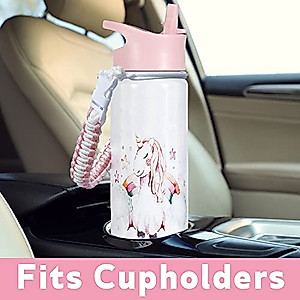 Unicorn Water Bottle, 18 OZ, Leak Proof, 36 Hours Cold, Dishwasher safe, Removable Handle, Wide Mouth Double Wall Vacuum Insulated Stainless Steel Water Bottle For School, Straw, Bottle For Girls