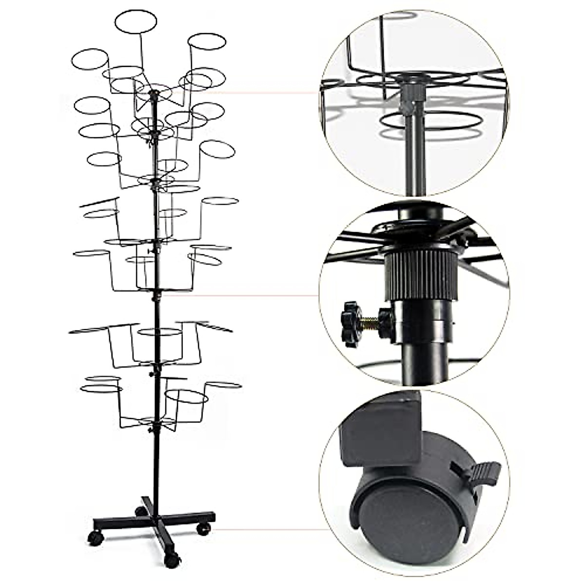 tonchean Floor Stand Hat Racks 7 Tier Hat Display stand Baseball Cap Wig Display Rack Metal Freestanding Hat Stands Rack Commercial Large 35 Hats or Wigs