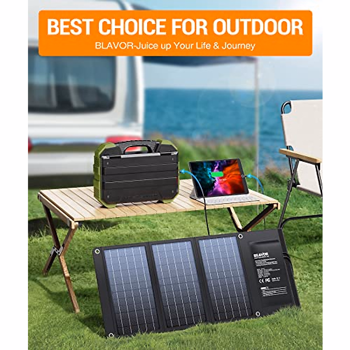 [Upgraded] BLAVOR 30W Solar Charger USB-A QC3.0 24W USB-C DC 30W Outputs, Foldable Solar Panel for Camping, IPX4 Waterproof, Solar Battery Charger Compatible with Solar Generators, Phones, Tablets