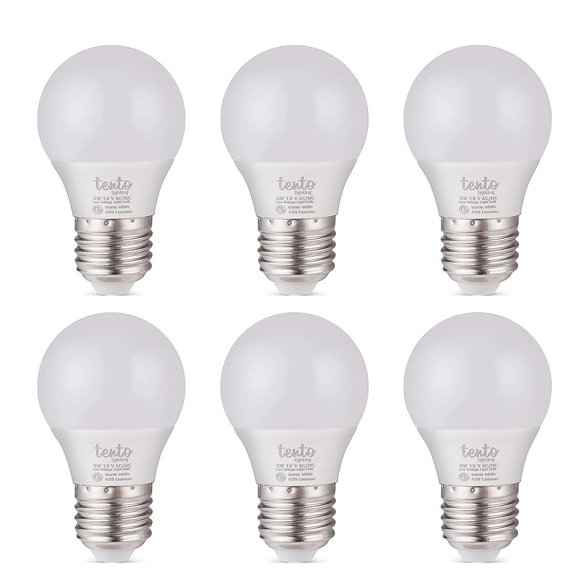 Tento Lighting E26 E27 5W 12VDC Low Voltage LED Light Bulbs, RV Lighting Off-Grid - Warm White (6 Pack)