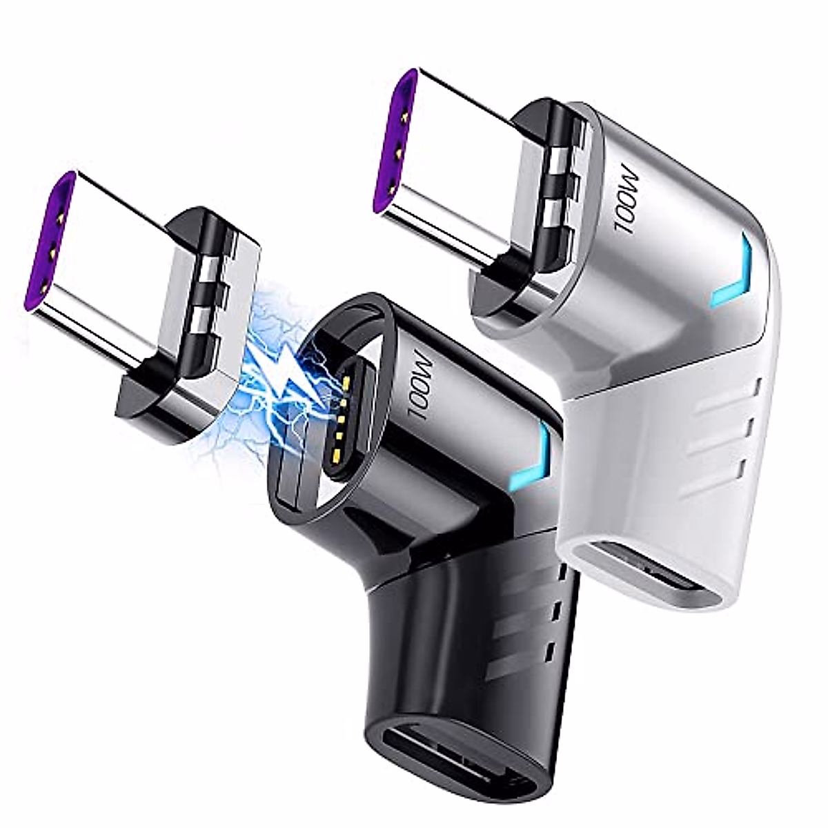 BoxWave Adapter Compatible with LG XBOOM Go PL5 - MagnetoSnap PD Angle Adapter, Magnetic PD Angle Charging Adapter Device Saver for LG XBOOM Go PL5 - Metallic Silver