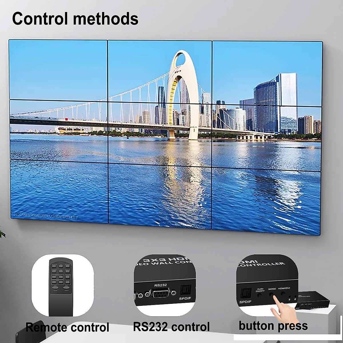 Video Wall Controller 3x3 HDMI Video Image Processor, Support 3840x2160/30HZ HDMI Input & DVI Input, 9-Screen Splicing TV Wall Controller, Support 180 Degree Rotation 3x3 3x2 2x2 3x1 1x4 2x3 4x2 2x4