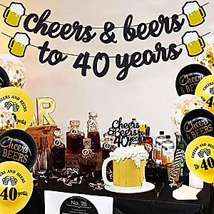 40th Birthday Decorations Party Pack - Cheers to 40 Years Themed Black and Gold Birthday Anniversary Party Supplies