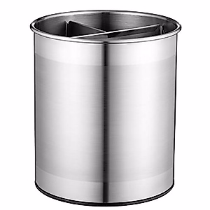 Extra-Large Stainless Steel Kitchen Utensil Holder - 360° Rotating Utensil Caddy - Weighted Base for Stability - Utensil Crock With Removable Divider for Easy Cleaning - Countertop Utensil Organizer.
