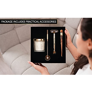 Fire Me Up Apple 8 oz Soy Candle with Metal Wick Trimmer, Snuffer, Wick Dipper Gift Set, Motivational Soy Candle, Cotton Wicked Candles with Reusable Glass Jar for Birthday Mother's Day Gift