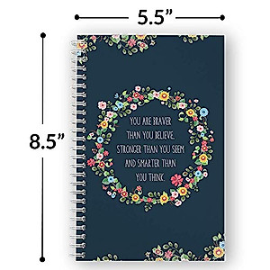 Softcover Be Brave 5.5" x 8.5" Motivational Spiral Notebook/Journal, 120 Wide Ruled Pages, Durable Gloss Laminated Cover, White Wire-o Spiral. Made in the USA