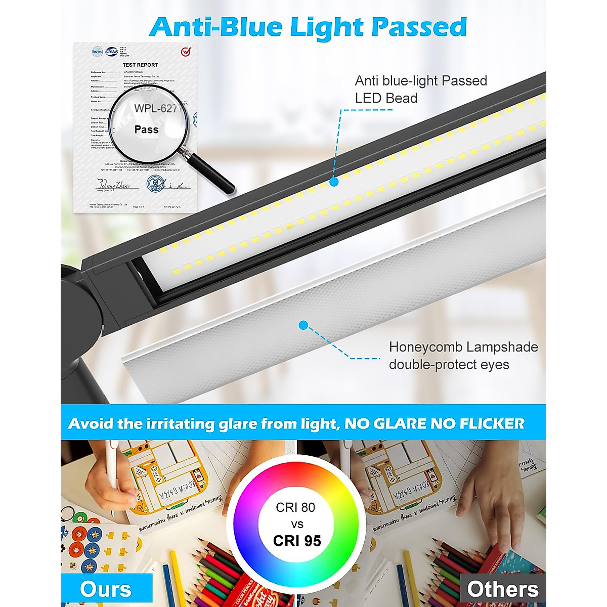 KPBOTL 24W Double Head Architect Desk Lamp for Home Office, Ultra Wide 30.9'' Eye-Caring Auto Dimming Desk Light with Adapter, Super Bright Table Lamp with Flexible Gooseneck,5 Colors,10 Brightness