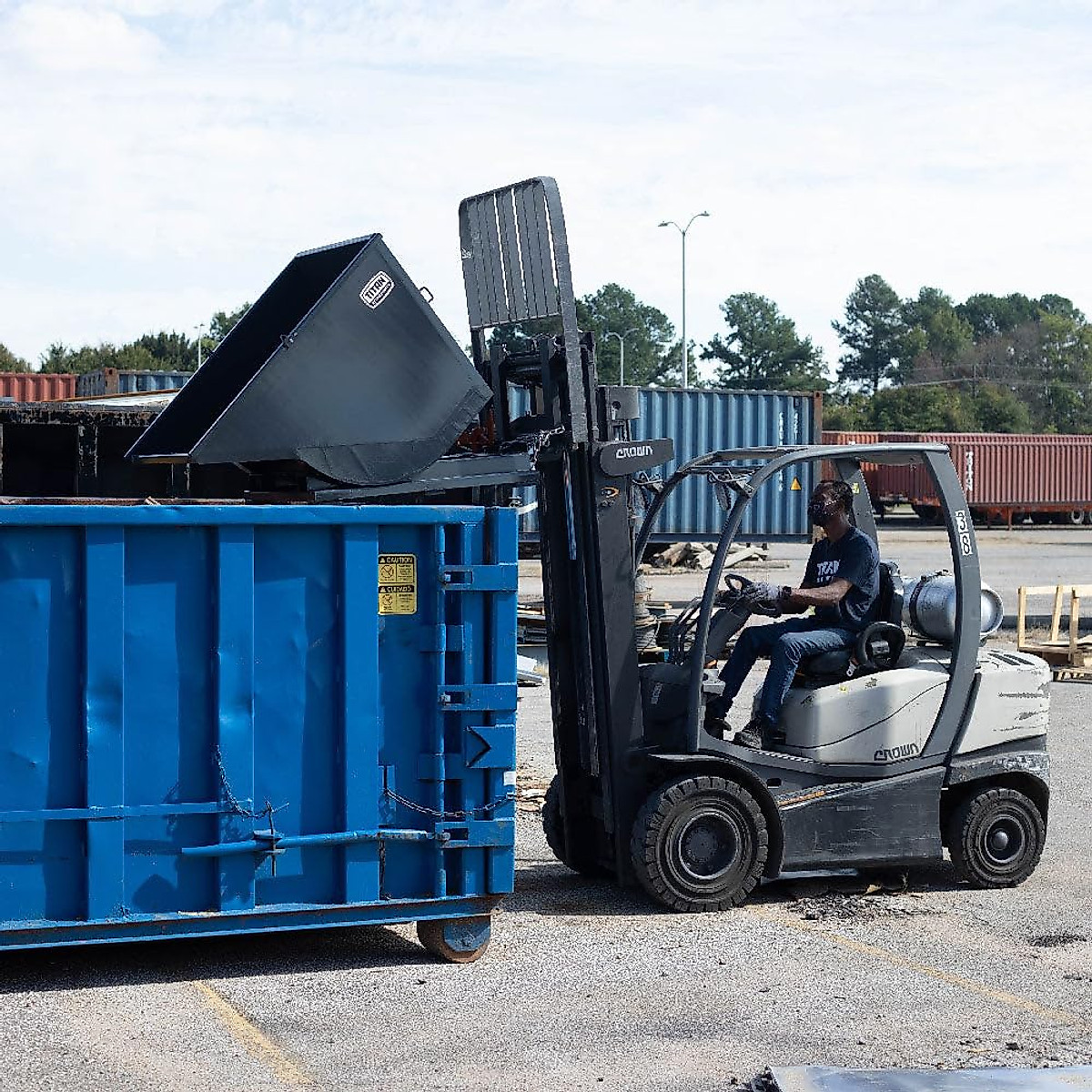 Titan Attachments 1 Cubic Yard Self-Dumping Hopper, Fork Lift Operated, Rated 6000 LB, Material Handling