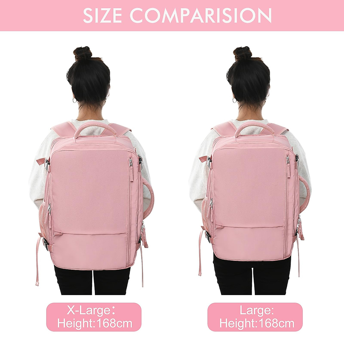 Beraliy Large Travel Backpack for Women, Personal Item Bag Airline Approved, Carry On Luggage, 17.3 inch Laptop Backpack, Waterproof Backpack,Hiking Backpack, Pink