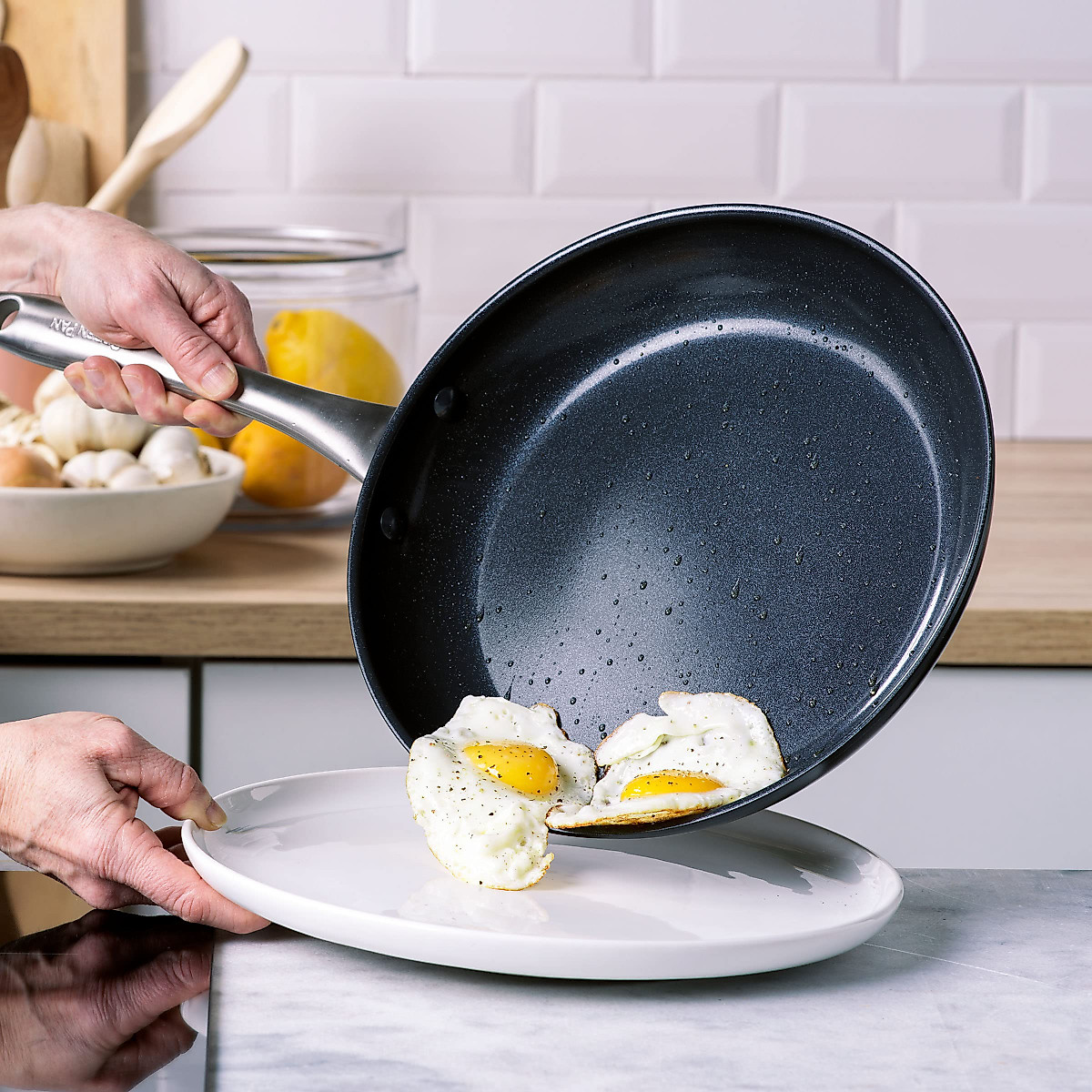 GreenPan Lima Midnight Hard Anodized Healthy Ceramic Nonstick 8" and 10" Frying Pan Skillet Set, PFAS-Free, Induction, Oven Safe, Black