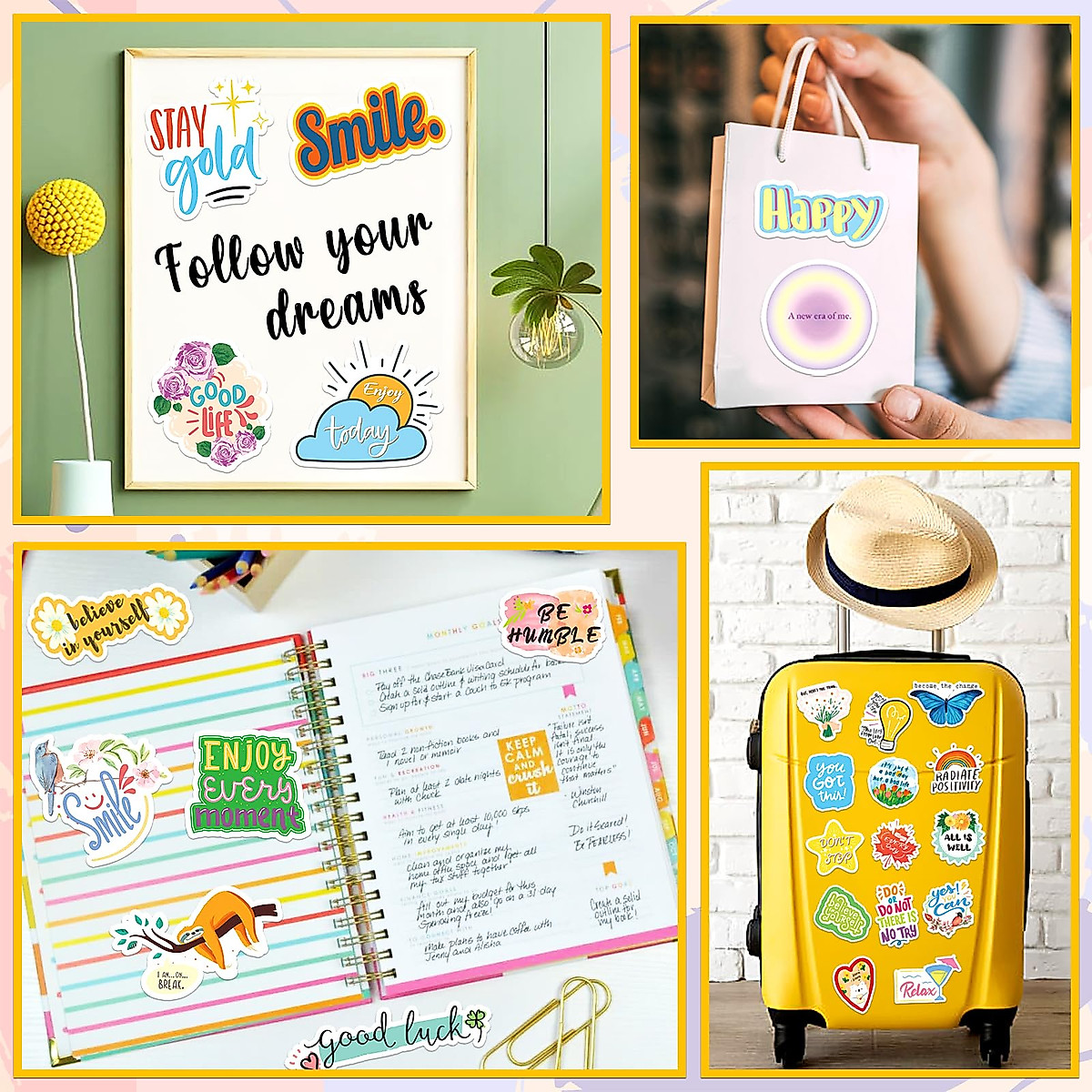 300 Pieces Inspirational Quote Stickers for Teens Students Teachers, Motivational Stickers for Water Bottles Women, Aesthetic Laptop Decals Waterproof Vinyl Positive Stickers for Planners Scrapbooking