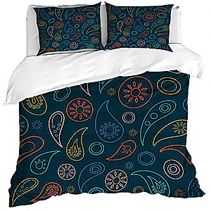 Paisley Quilt Set, Paisley Style Textures, 3 Pieces Wrinkle, Stain Resistant Comforters Set, (California King, 96x104 inches, 3 Pieces)