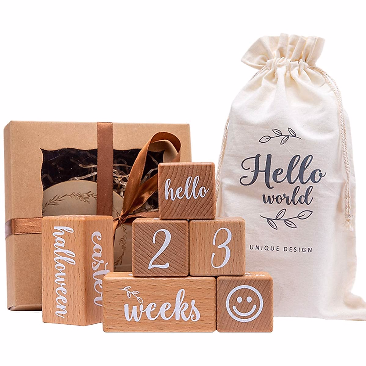 Promise Babe Milestone Blocks Set of 6 Baby Age Blocks for Monthly Milestone Wooden Photo Props Set Perfect for Baby Shower and Keepsake