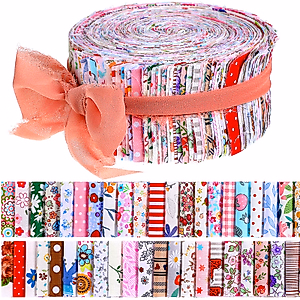 50 Pieces Fabric Strips Roll 2.4 Inch Collection Jelly Fabric Bundles Fabric Quilting Strips Roll Up Flower Precut Patchwork Fabric Strips with Assorted Patterns for DIY Crafts Sewing Favors