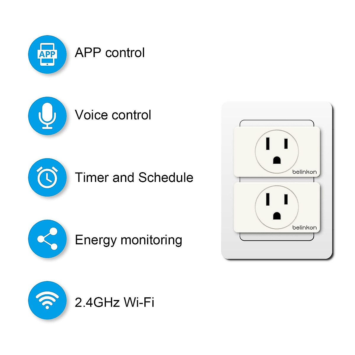 belinkon Ultra Mini WiFi Smart Plug with Energy Monitoring - Compatible with Alexa, Google Home, Smart Life App - FCC/Rohs Listed and No Hub Required - 15A Wi-Fi Outlet for Smart Home (4 Pack)