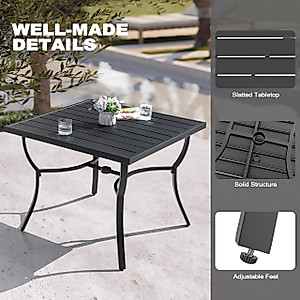 NUU GARDEN 5 Pieces Outdoor Dining Sets with Patio Aluminium Dining Table and 4 Wicker Rattan Chairs Modern Furniture Cushions Sets for Backyard Indoor Decor Kitchen,Black and Beige