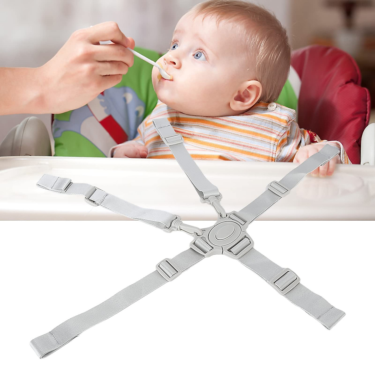 Universal High Chair Straps, Easy to Use Safety and Comfort Material 5 Point Baby Safety Strap Belt Sturdy Lightweight for Stroller for Pushchair(Gray Button 5-Point Strap)