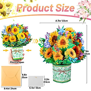 4Pack Paper Flower Pop Up Cards, Flower Bouquet Card Popup 3D Greeting Cards for Mother's Day, Graduation, Anniversary, Birthday, Congratulations, Get Well, Home Decor, with Envelope and Note
