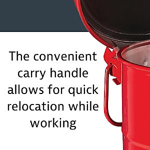 Justrite 10 Gallon Galvanized Steel Oily Waste Can, 18" x 14" Metal Oil Rag Safety Can With Foot Operated Self-Closing Lid for Oil Rag Disposal, Made in the USA, Red, 09300