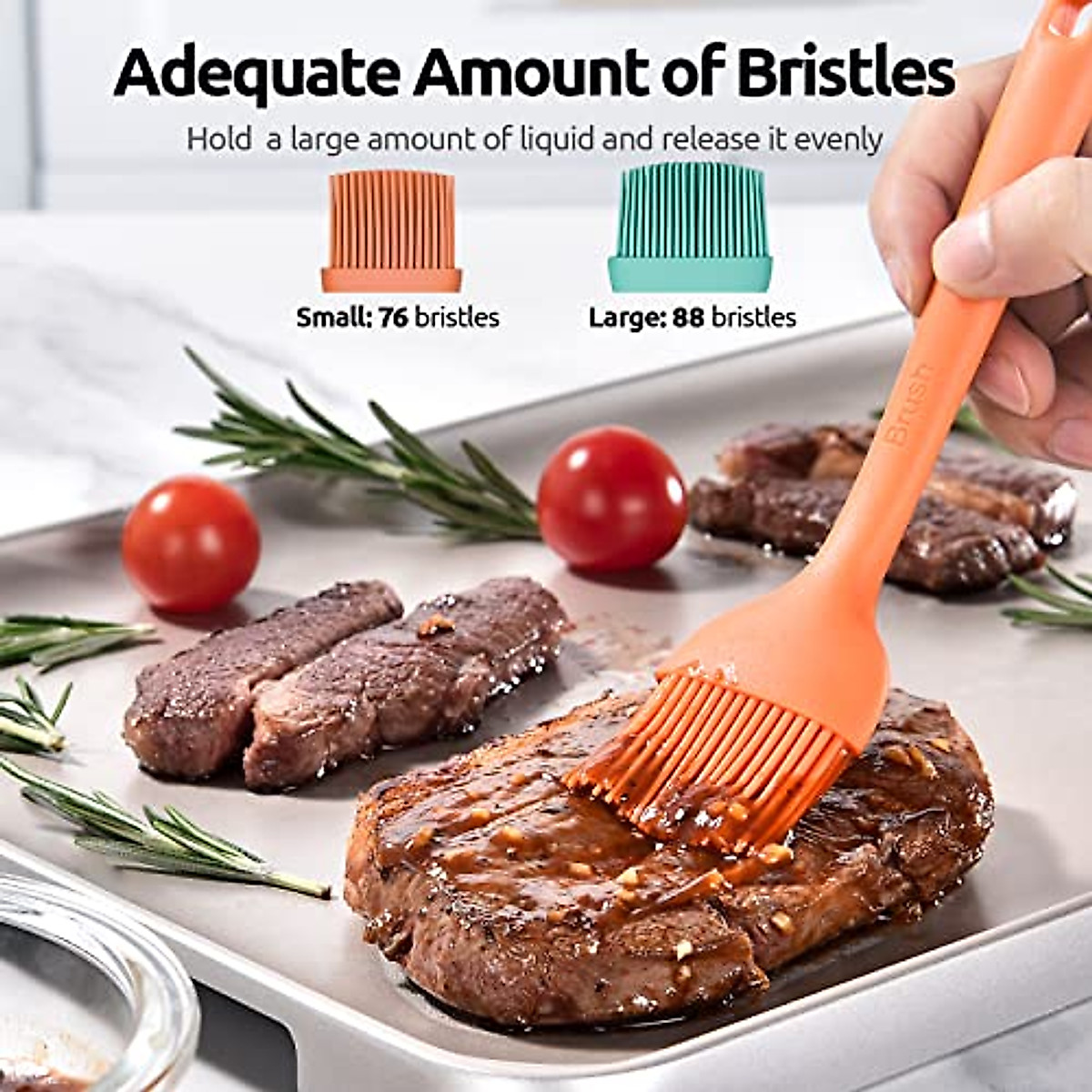 Angled Silicone Pastry Brush: U-Taste 600ºF Heat Resistant Kitchen Basting Cooking Baking Food Rubber Head-Up Baster Brush for Oil Sauce BBQ Butter Grill Meat Egg Bread (2 Small + 1 Large)